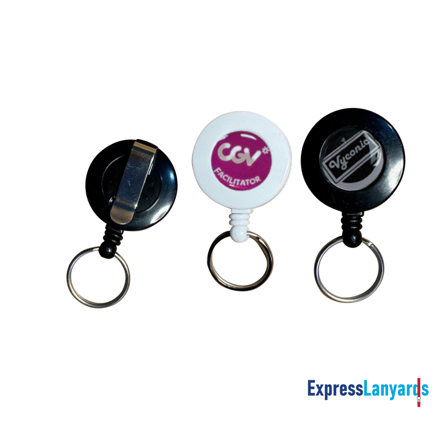 Basic Round Retractable Reel Keyring and Belt Clip - Express Lanyards