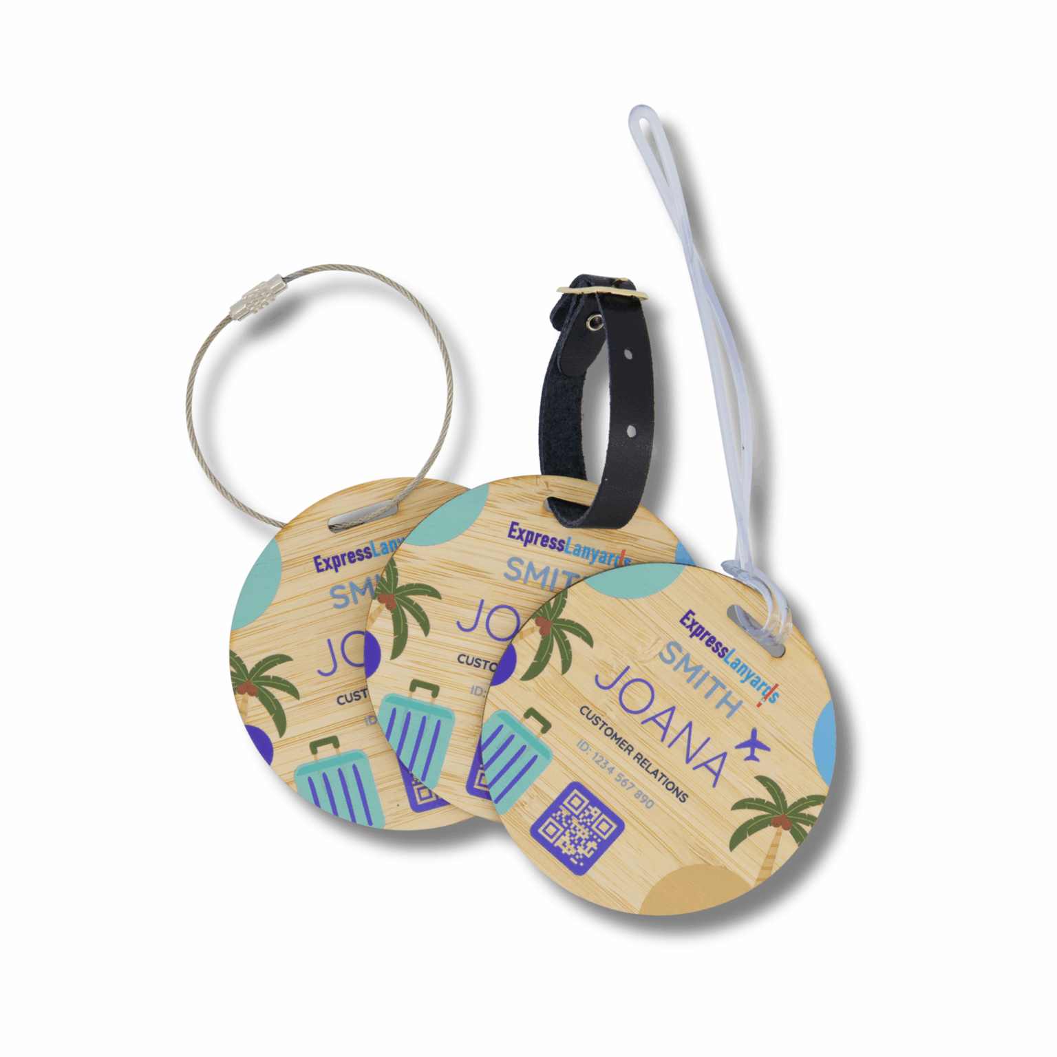 Luggage Tag Bamboo Round 75mm Slotted. - Express Lanyards